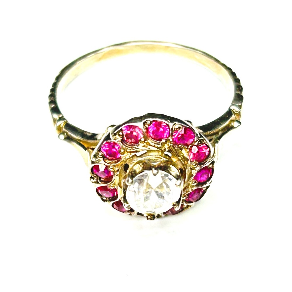 1960s Warsaw Diamond & Ruby Coronet Halo Ring | Old E… - Gem